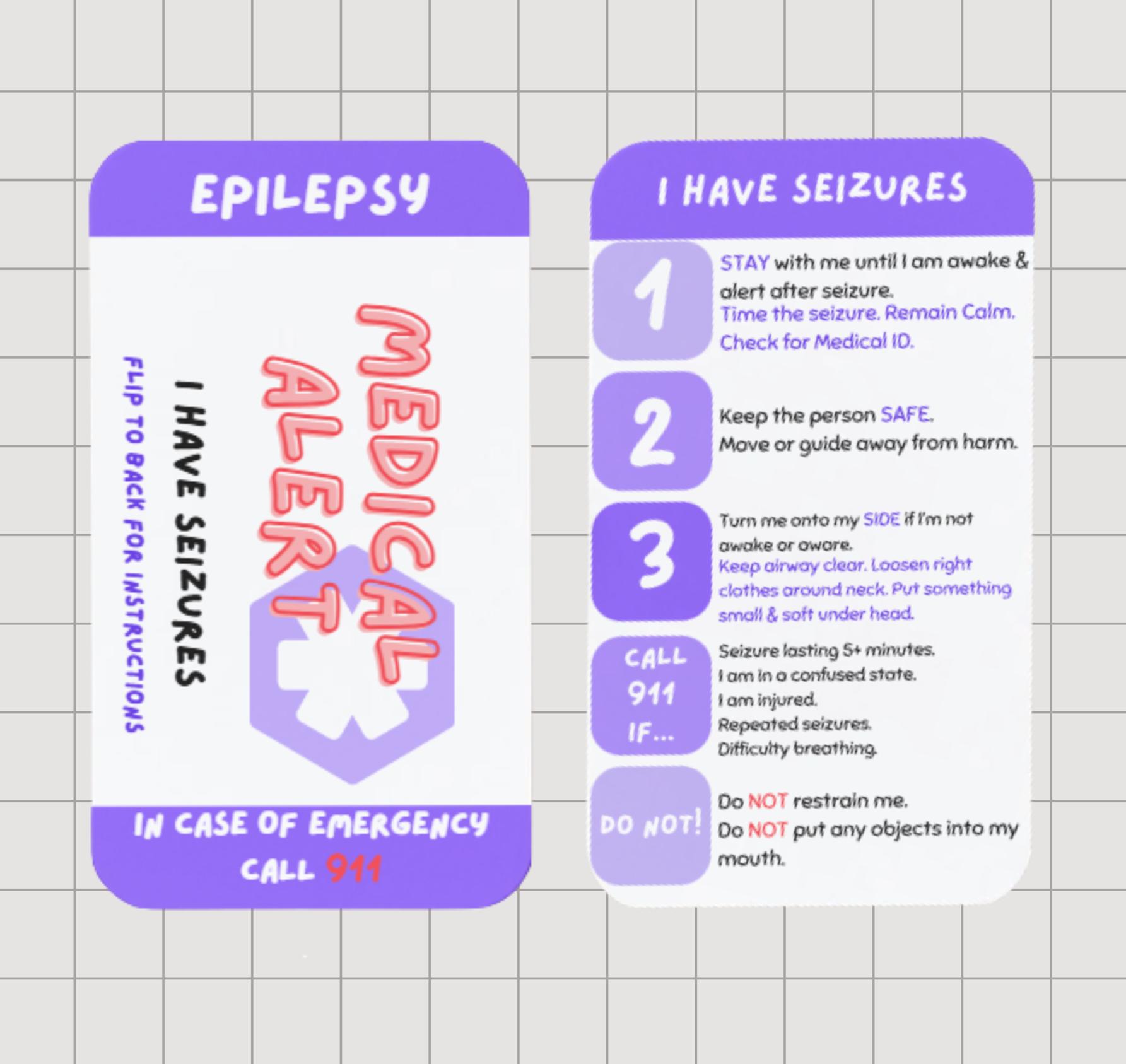 Printable Epilepsy Medical Card | Digital Emergency Contact Card | Non ...