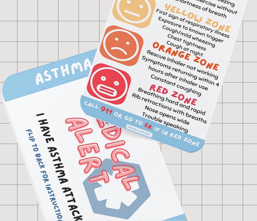 Printable Asthma Medical Card | Digital Emergency Contact Card | Non ...