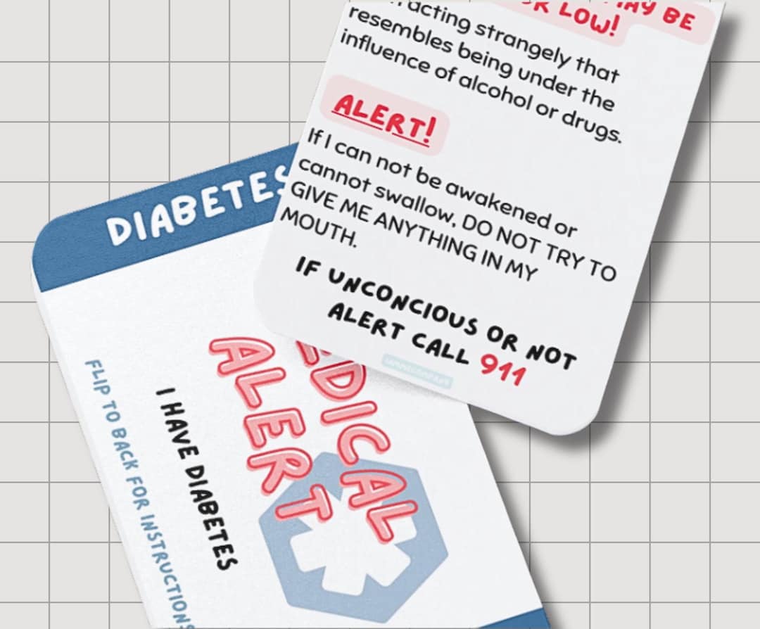 Printable Diabetes Medical Card | Digital Emergency Contact Card | Non ...