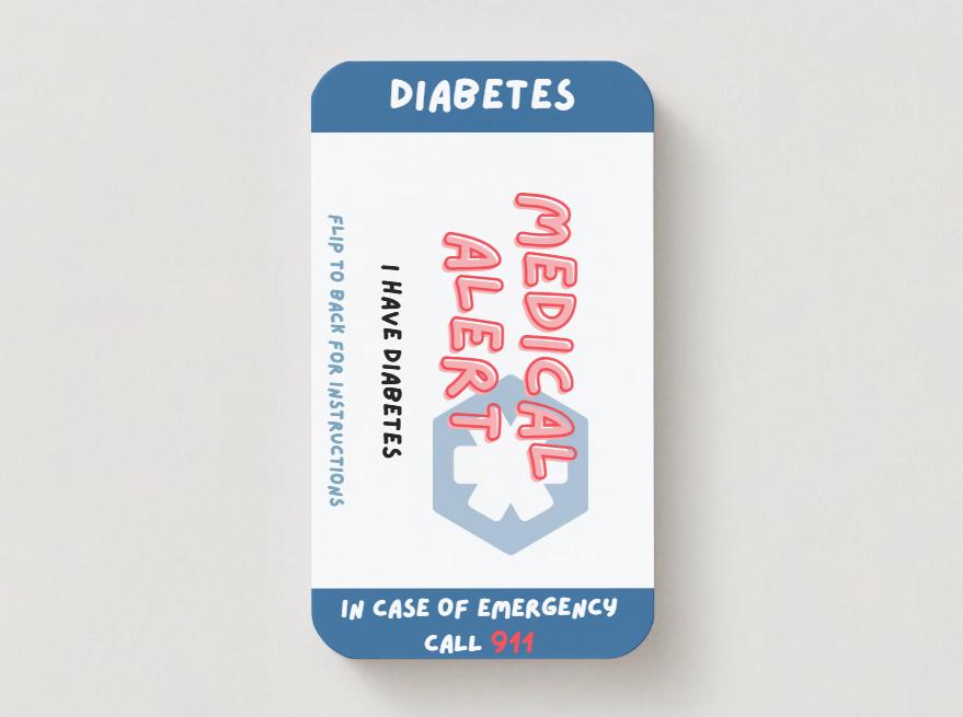 Printable Diabetes Medical Card | Digital Emergency Contact Card | Non ...