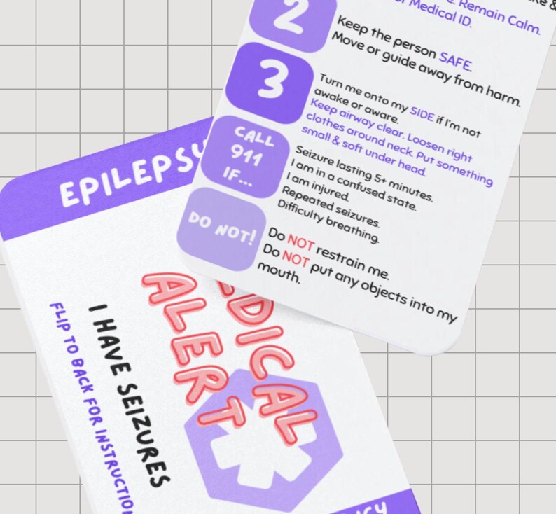 Printable Epilepsy Medical Card | Digital Emergency Contact Card | Non ...