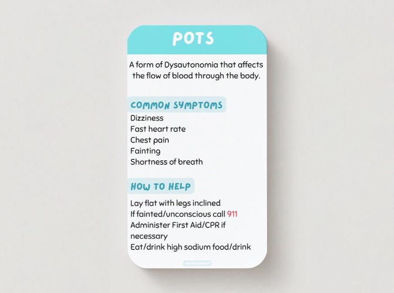 Printable POTS Medical Card | Digital Emergency Contact Card | Medical ...