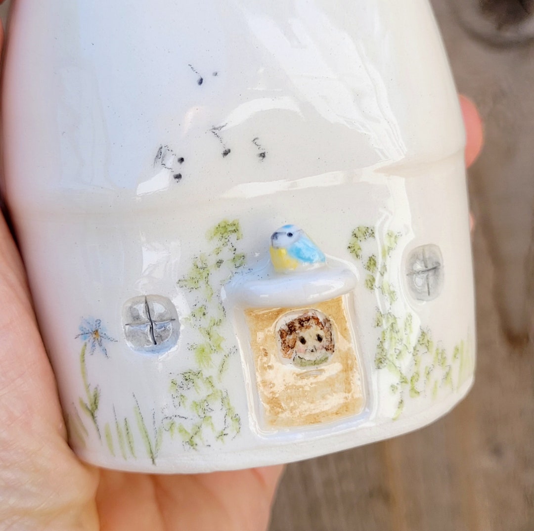 House Bud Vase With a Robin or Blue Tit Bird & Musical Notes Small Hand ...