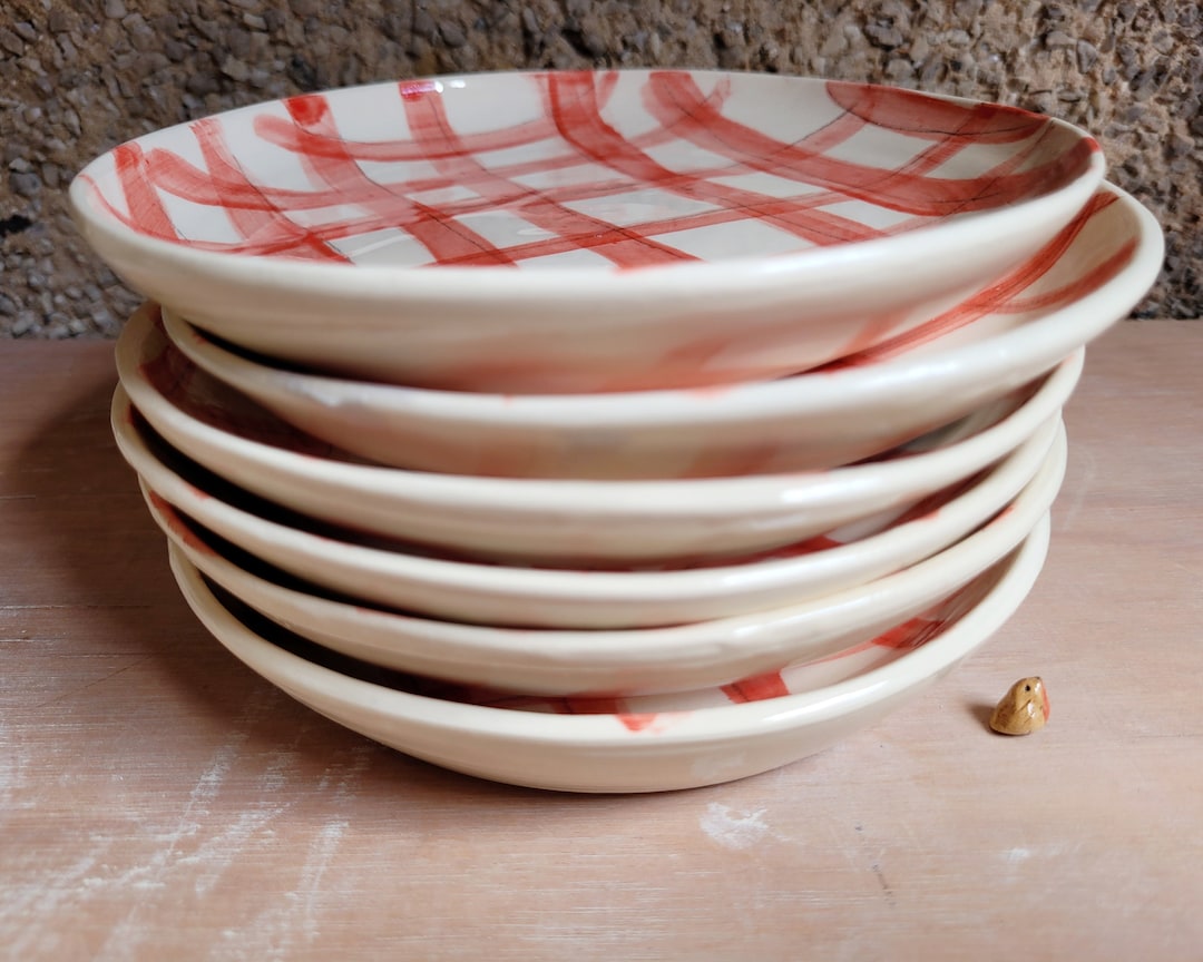 Handmade Ceramic Side Plate: Red Gingham Check Pottery Platter - Etsy