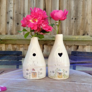 House Bud Vase With a Robin or Blue Tit Bird & Musical Notes Small Hand ...
