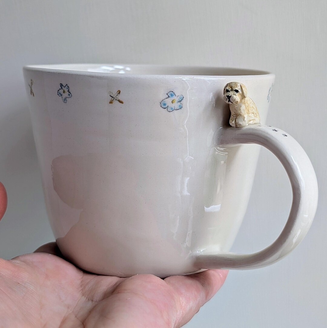 Cockapoo Dog Cup With Blue Forget Me Nots, Paw Prints and Hearts ...