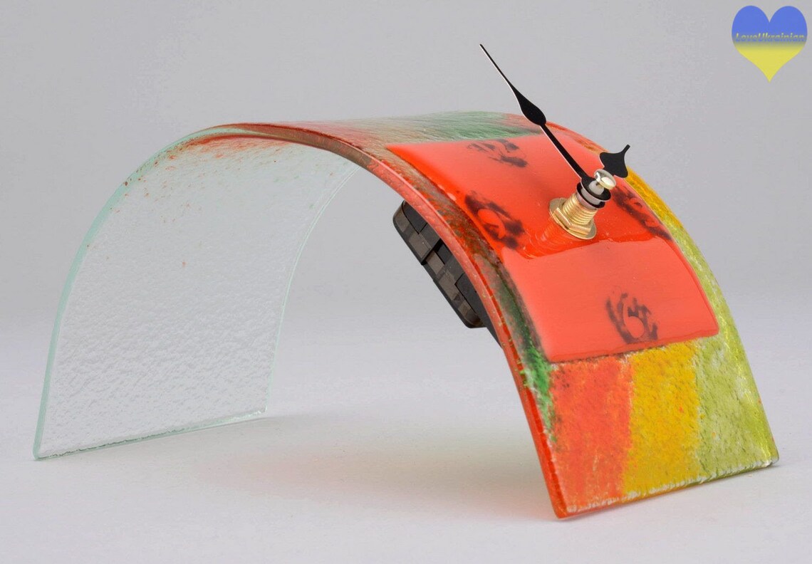 Table Clock Fused Glass Clock Contemporary Clock Art Glass - Etsy