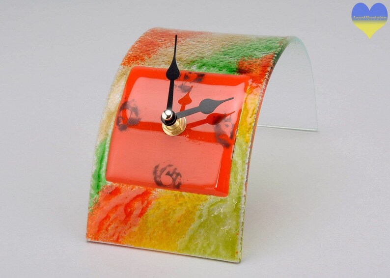 Table Clock Fused Glass Clock Contemporary Clock Art Glass - Etsy