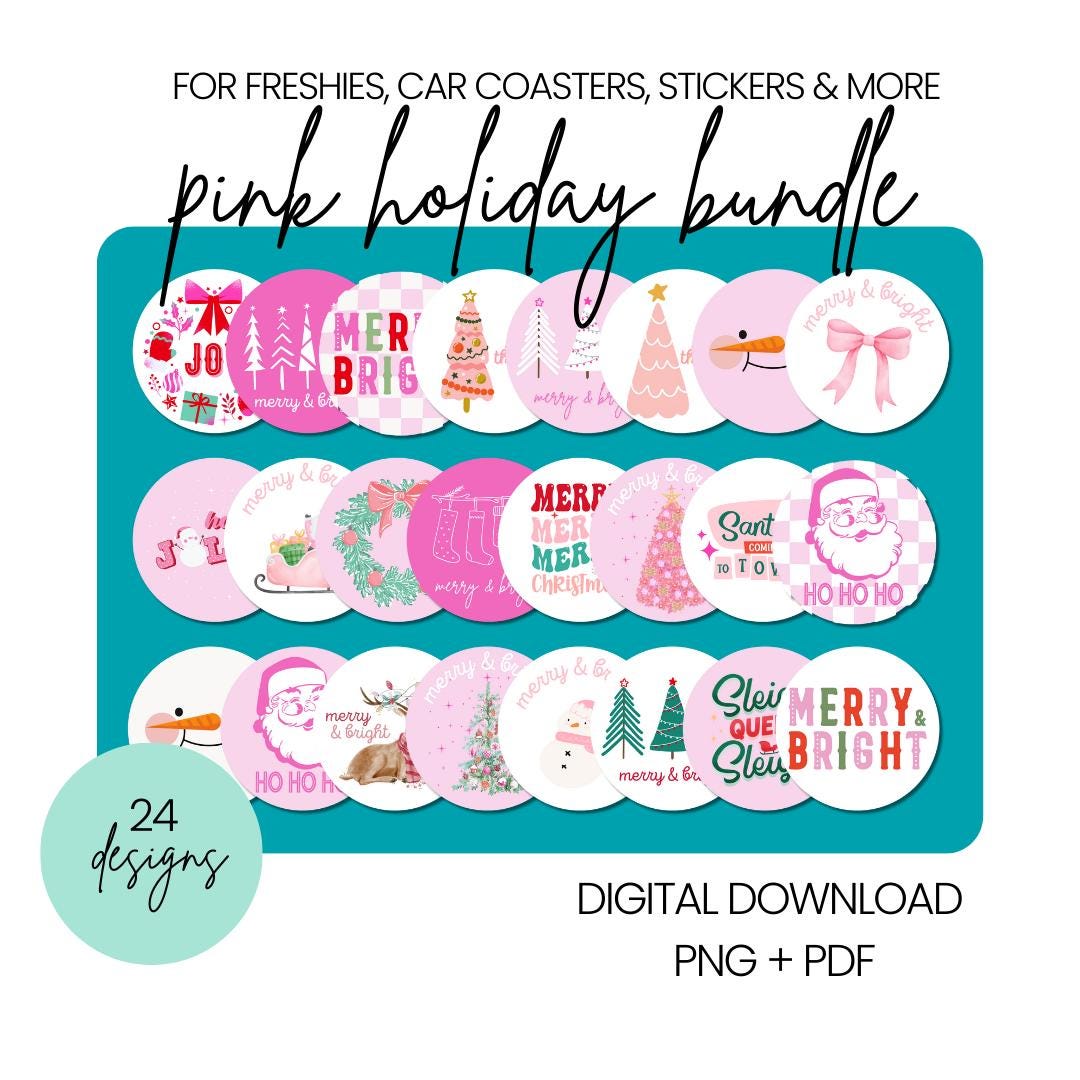Pink Christmas Car Freshie Cardstock: Round Sticker Designs (digital ...
