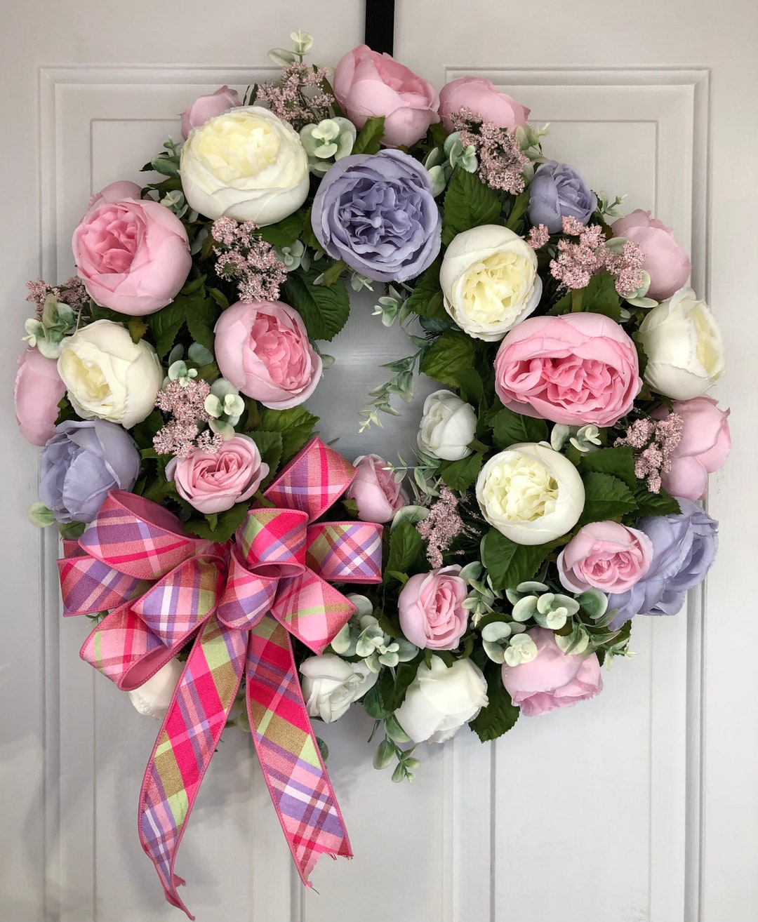 Spring Peony Wreath, Pastel Floral Wreath, Pink Spring Wreath, Lavender ...