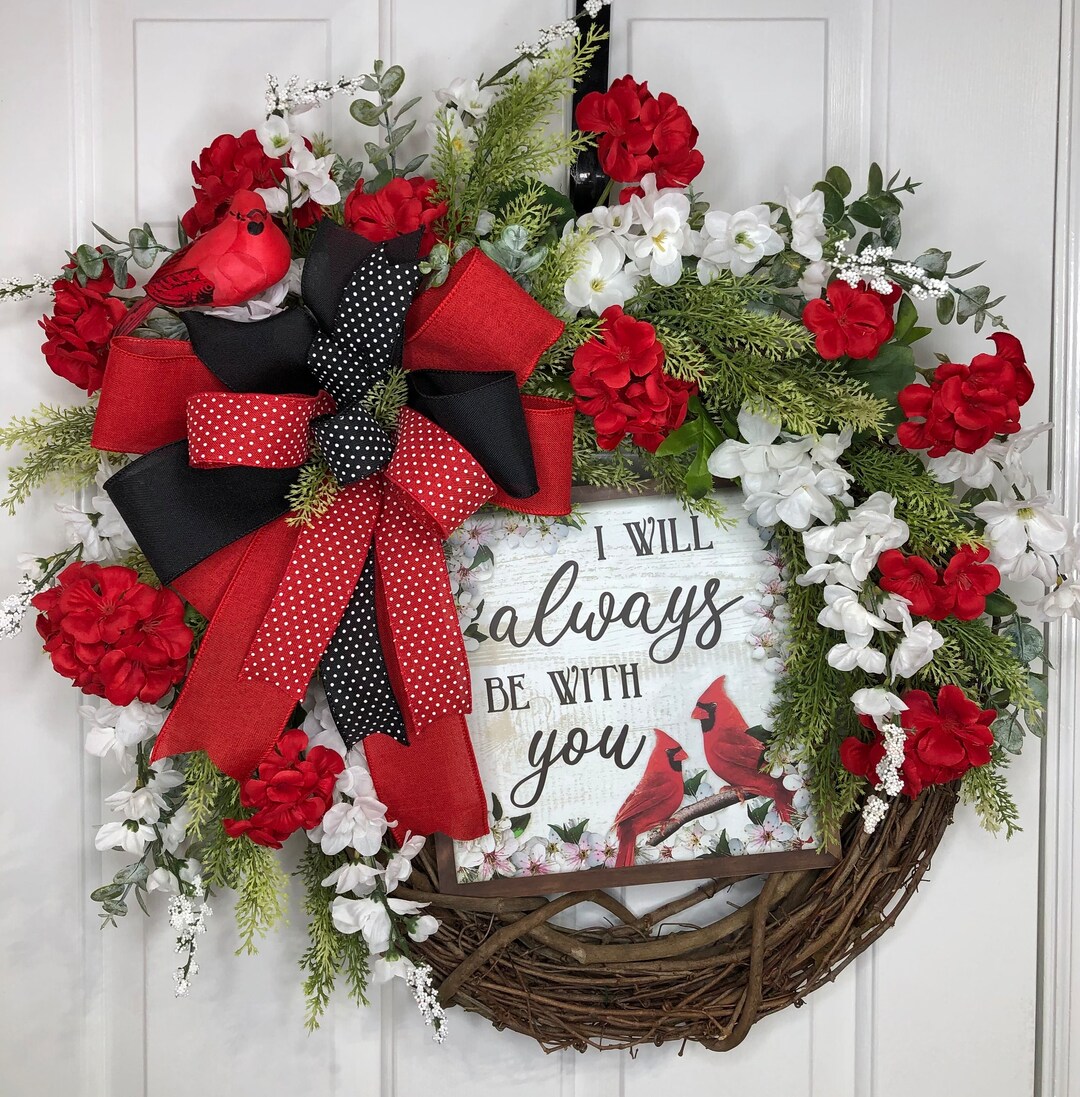 Red Cardinal Memorial Funeral Sympathy Grapevine Wreath, Memorial Gift ...