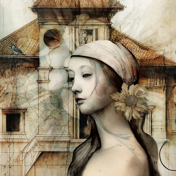 Art, Wall Décor, Steampunk, Woman, Victorian, Mercy Belle, Hat, Flower ...