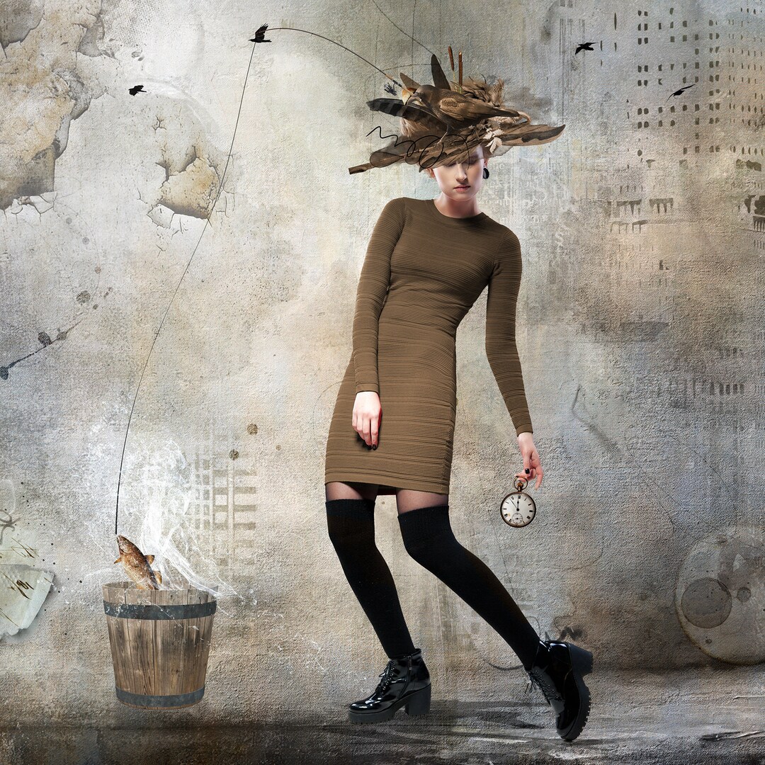 Art, Wall Décor, Urban, Woman, Pocket Watch, Headdress, Bird, Feathers ...