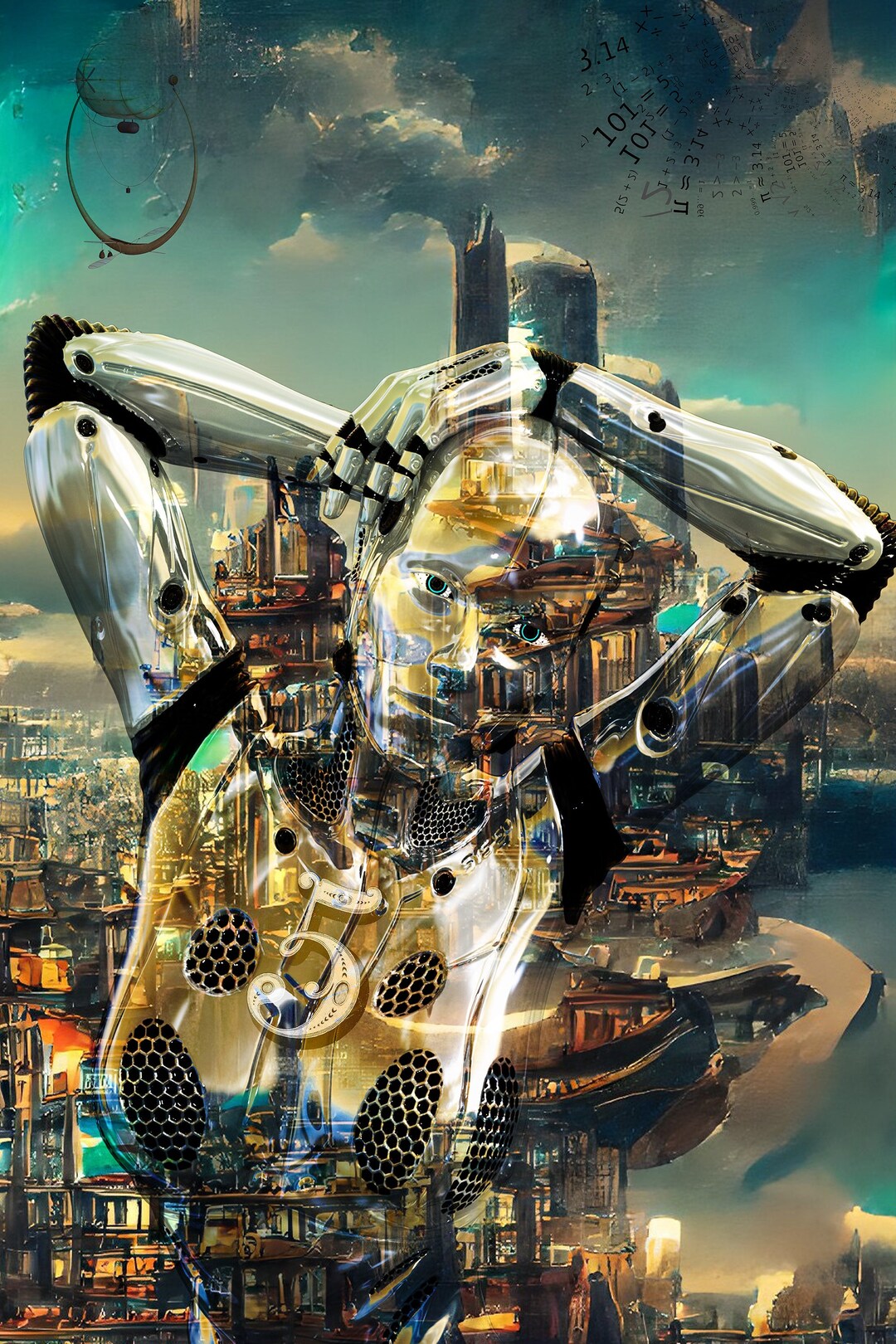 Art, Wall Décor, Cyborg, Female, Sci-fi, Techno, Buildings, Smoke ...