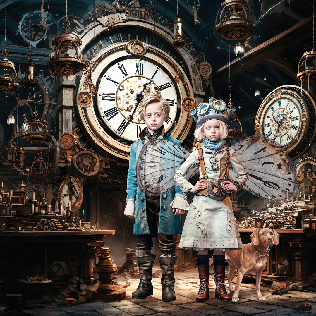 The Time Keepers, Art, Wall Décor, Steampunk, Boy, Girl, Dog, Clocks ...