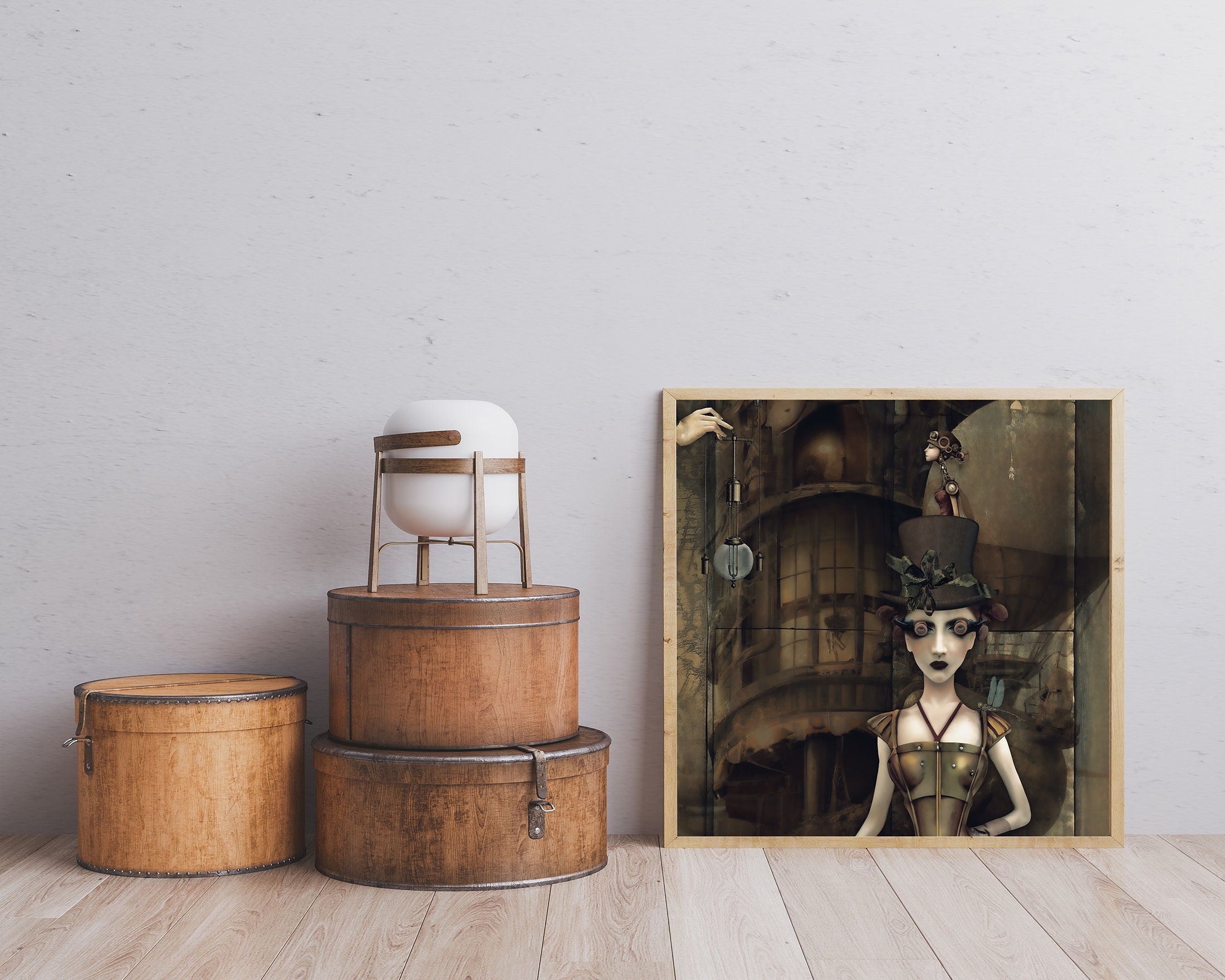 Art, Wall Décor, Steampunk, Woman, Goggles, Explorer, Top Hat, Lamp ...