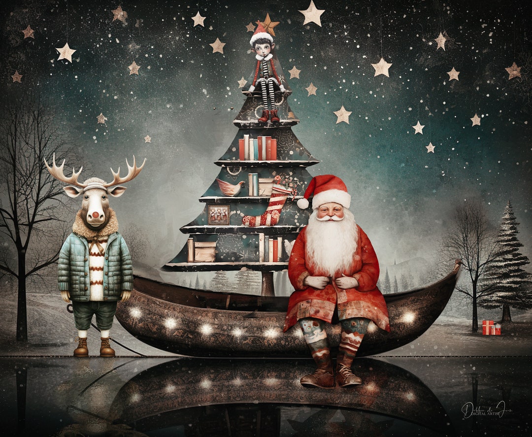 Elf on the Shelf Holiday Art Santa Claus Boat Reindeer - Etsy