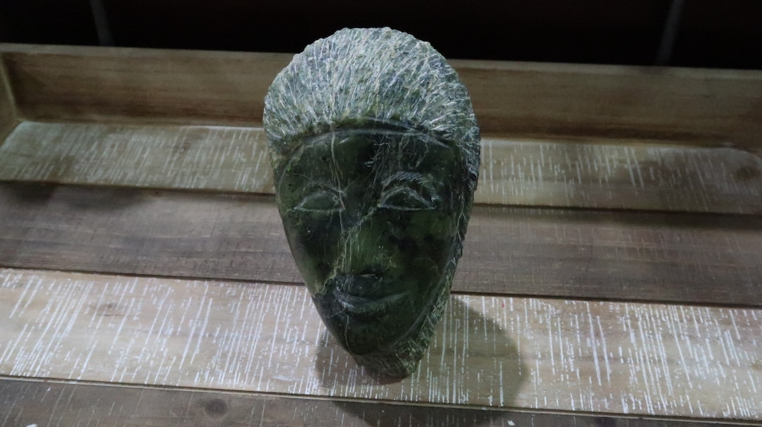 Serpentine? Green Stone Carved Face Statue Figurine - Etsy