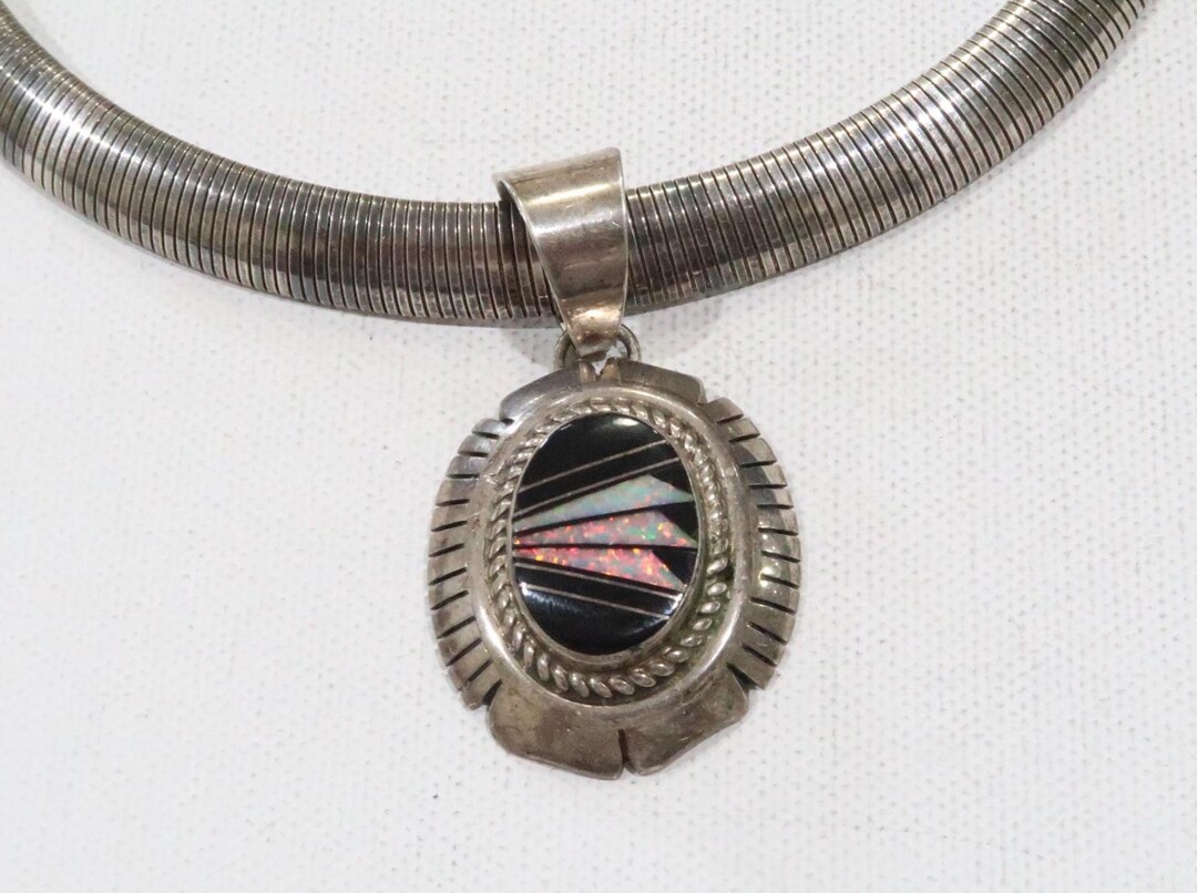 Navajo Heavy Thomas Francisco Black Onyx Opal Inlay Chunky Pendant on ...