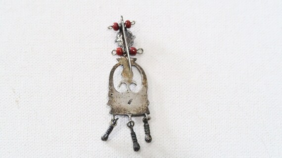 Antique Nepalese or Tibetan silver carnelian shawl pin - Gem