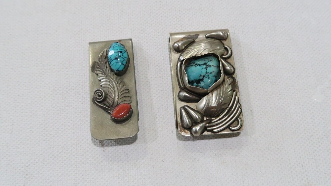Two Native American Turquoise and Coral Money Clips - Etsy