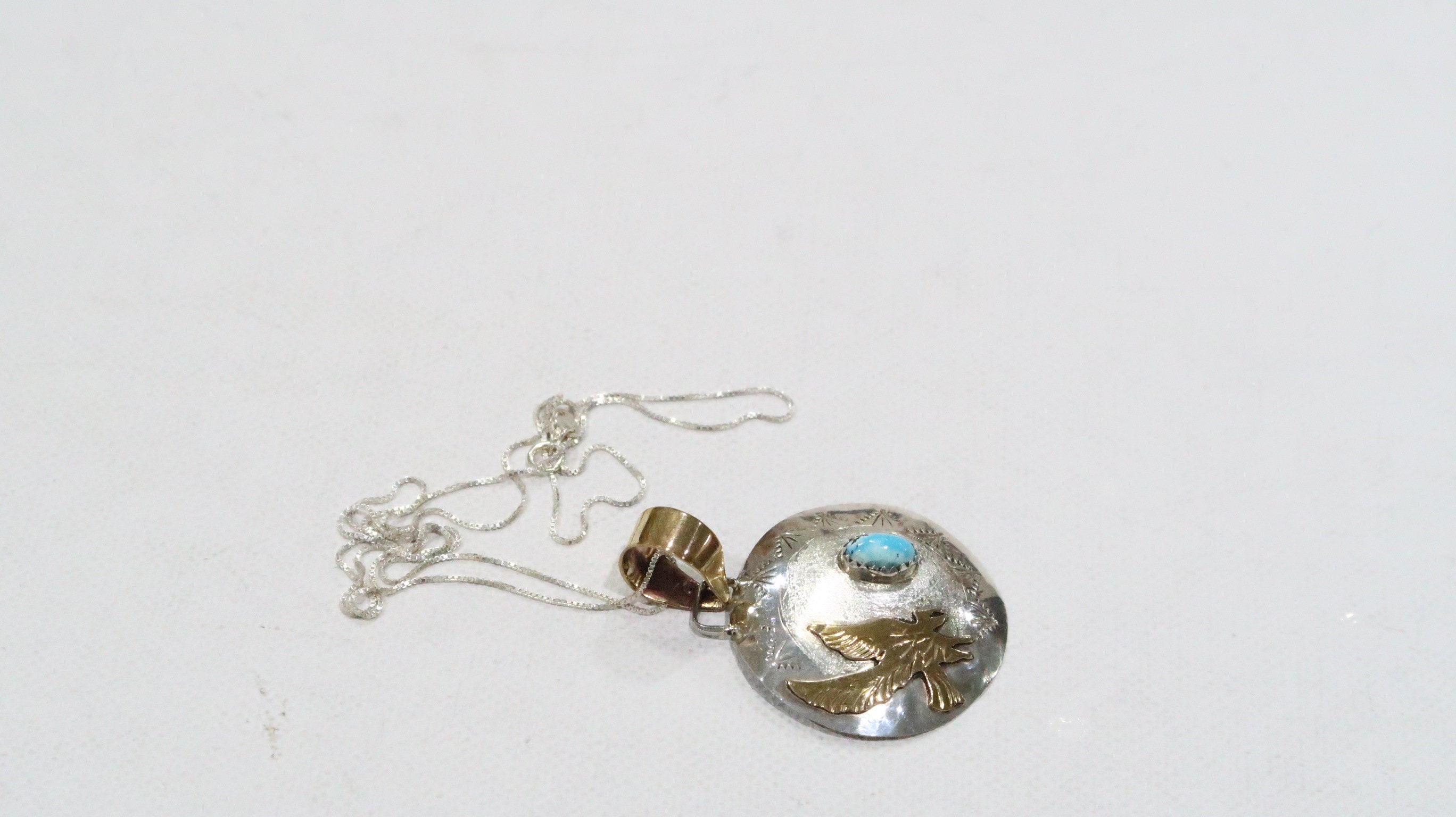 Sterling Navajo Artist Ray Jack Disc Necklace With Gold Overlay Eagle ...