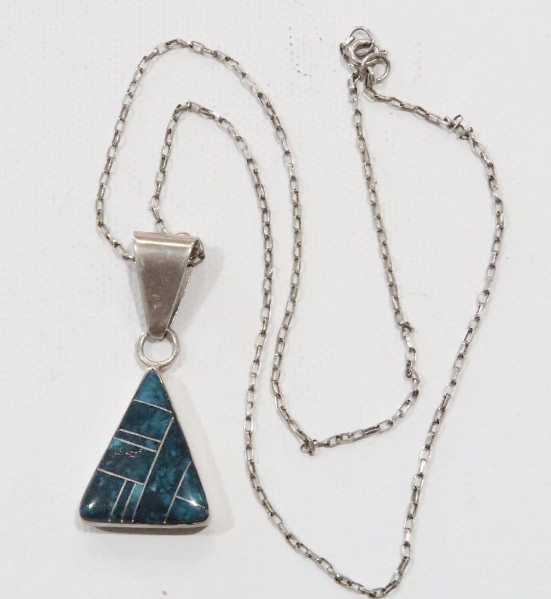 Vintage Frank Chee Dine Denim Lapis Inlay Triangle Pendant on Sterling ...