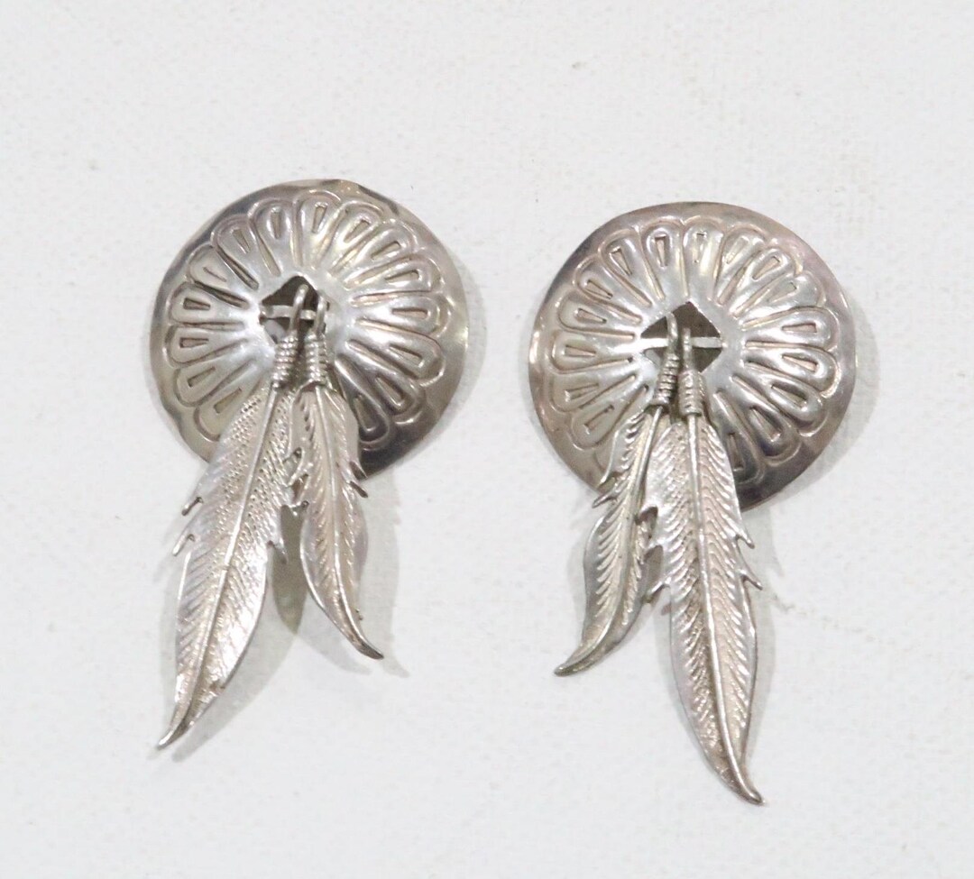 Native American Artist Ronald Tom Concho Feather Sterling Earrings - Etsy