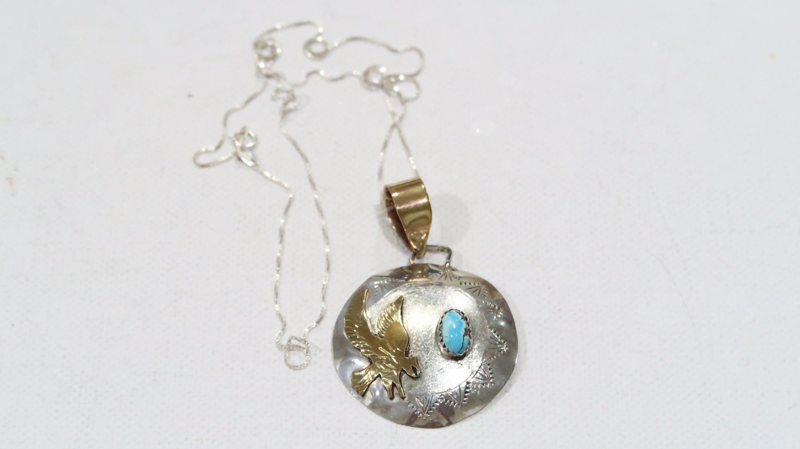 Sterling Navajo Artist Ray Jack Disc Necklace With Gold Overlay Eagle ...