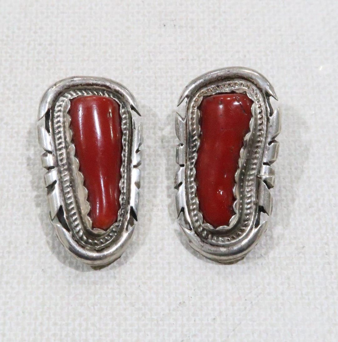 Vintage Native Arist Jon Mccray IHMSS Red Coral Clip on Earrings - Etsy