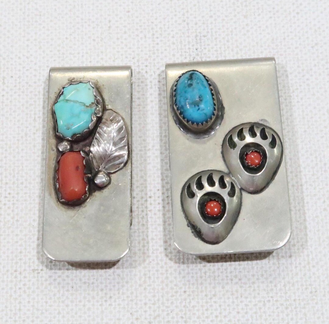 Vintage Lot of Two Native American Turquoise and Coral Money Clips - Etsy
