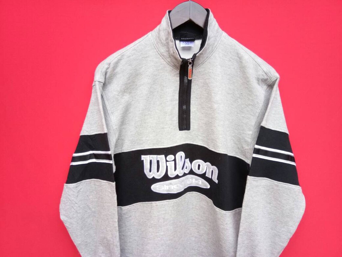 Vintage 90's Wilson Sweatshirt Small Grey Half Zipper Wilson Sweater ...