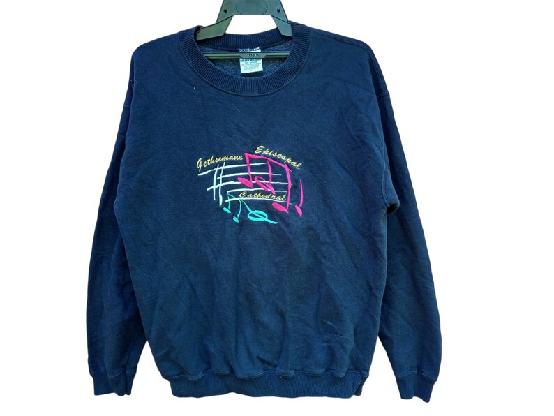 Vintage Musical Floral Sweatshirt Blue Large Casual Sweater Crewneck ...