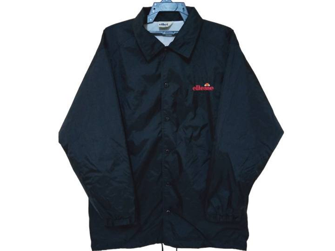 Vintage Ellesse Windbreaker Black Large Ellesse Casual Jacket Button ...
