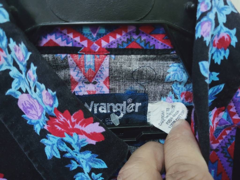 Vintage 90's Wrangler Navajo Pattern Party Shirt Medium Printed Native ...
