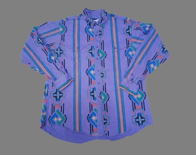 Vintage 90's Wrangler Navajo Pattern Party Shirt Xlarge Printed Native ...