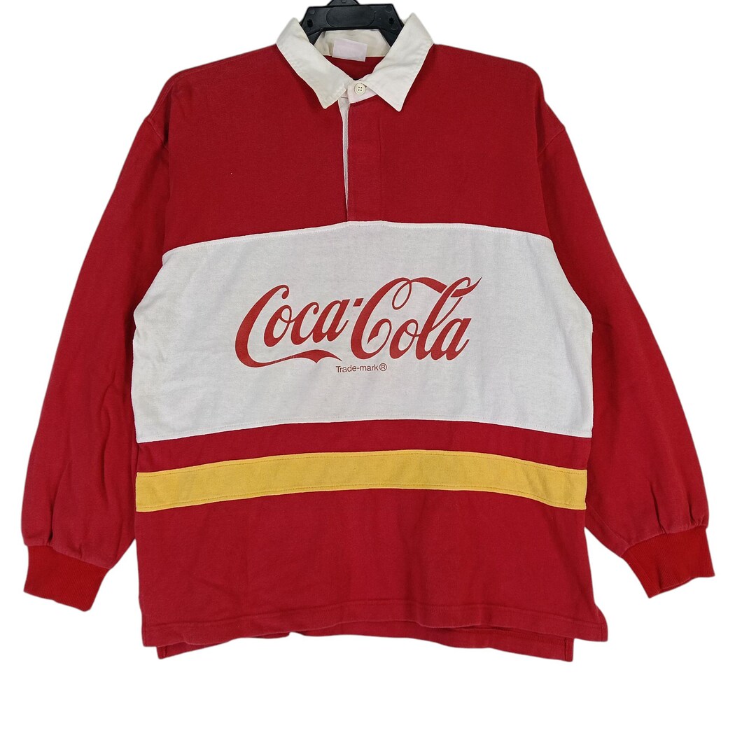 Vintage Coca Cola Polo Rugby Shirt Large Red 1990's Carbonated Usa ...