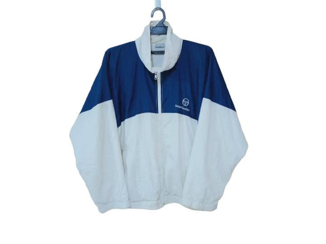 Vintage Sergio Tacchini Windbreaker White Blue Jacket Large 90s Sergio ...
