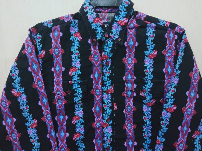 Vintage 90's Wrangler Navajo Pattern Party Shirt Medium Printed Native ...