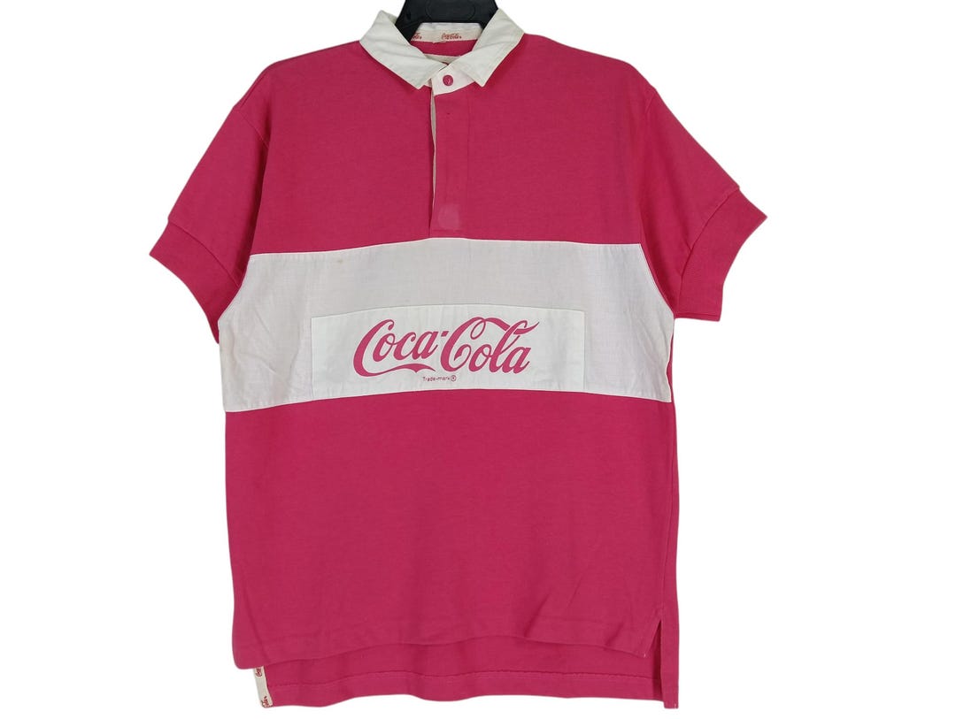 Vintage Coca Cola Polo Rugby Shirt Medium Red Spell Out 1990's ...