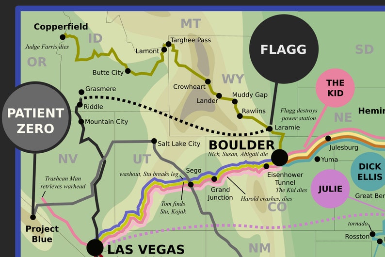 The Stand - Journeys: High Resolution A2 Map Showing the Journeys Taken ...