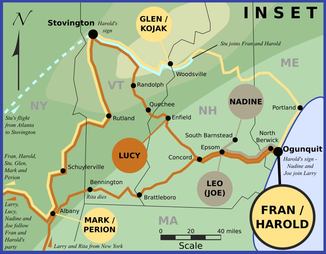 The Stand - Journeys: High Resolution A2 Map Showing the Journeys Taken ...