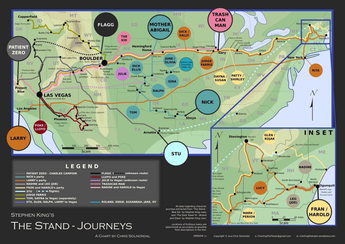 The Stand - Journeys: High Resolution A2 Map Showing the Journeys Taken ...