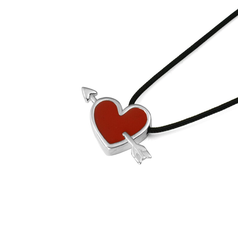 Red Arrowed Heart Necklace Sterling Silver Heart Pendant - Etsy