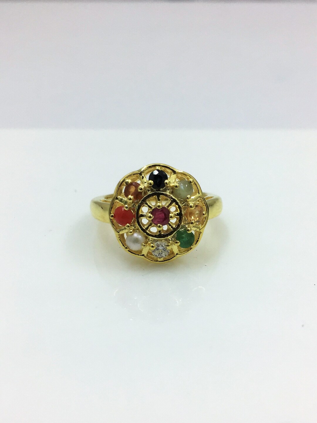 GOLD Gemstone Ring, Beautiful Gold Ring Studded With 9 Natural Precious ...