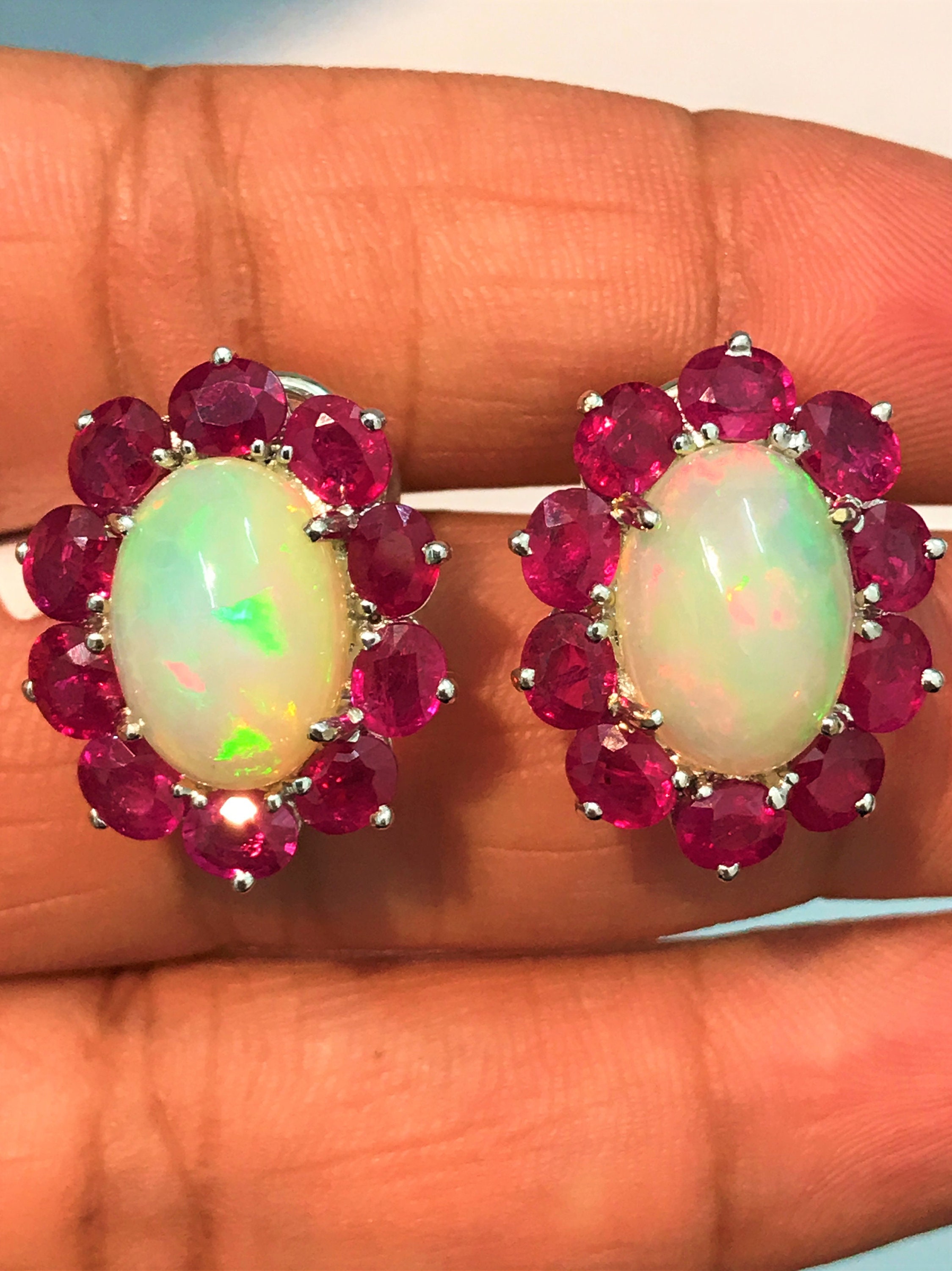 Natural OPAL and RUBY Luxe Wedding Earrings | Art Deco Natural Fine ...