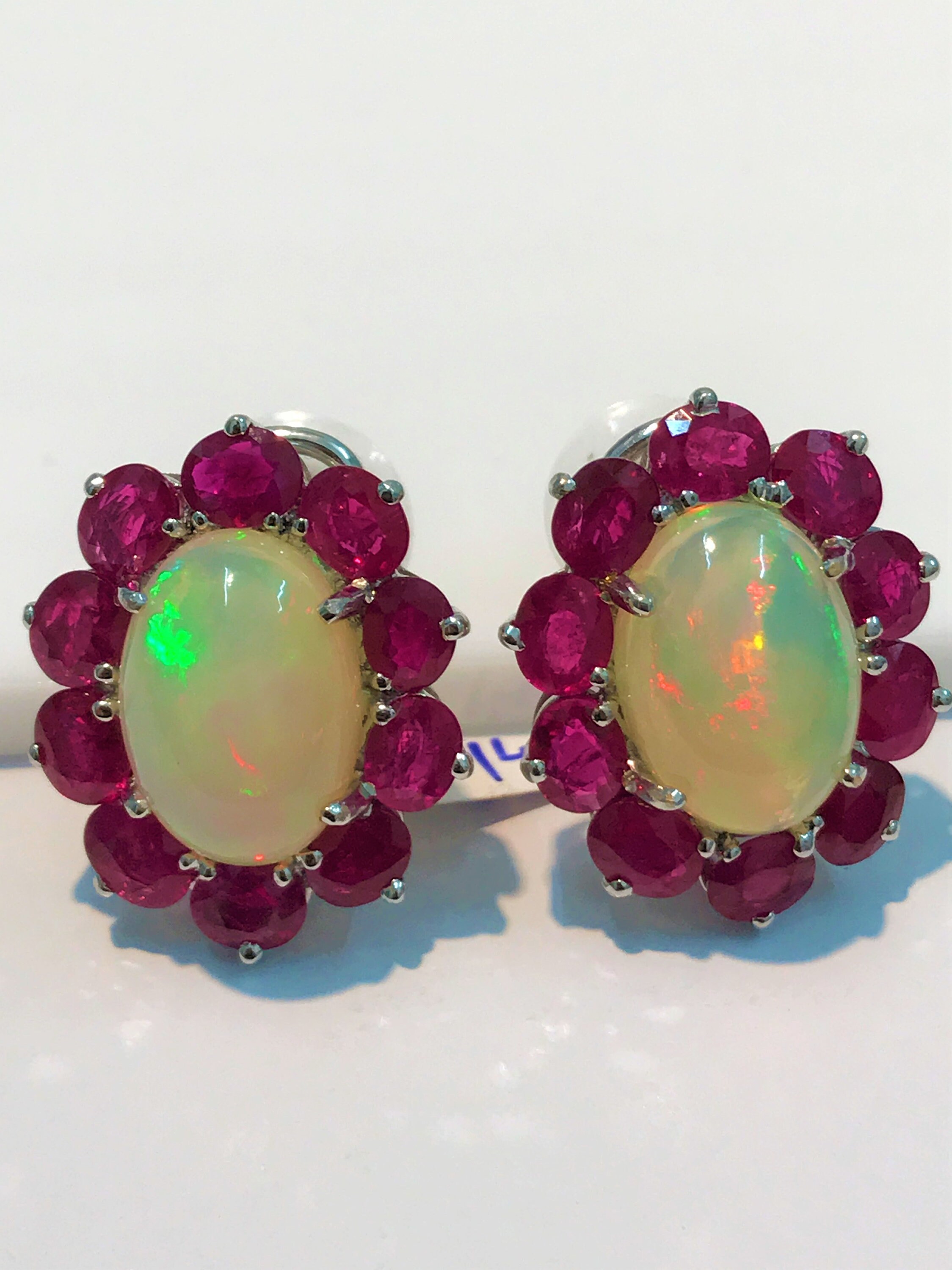 Natural OPAL and RUBY Luxe Wedding Earrings | Art Deco Natural Fine ...
