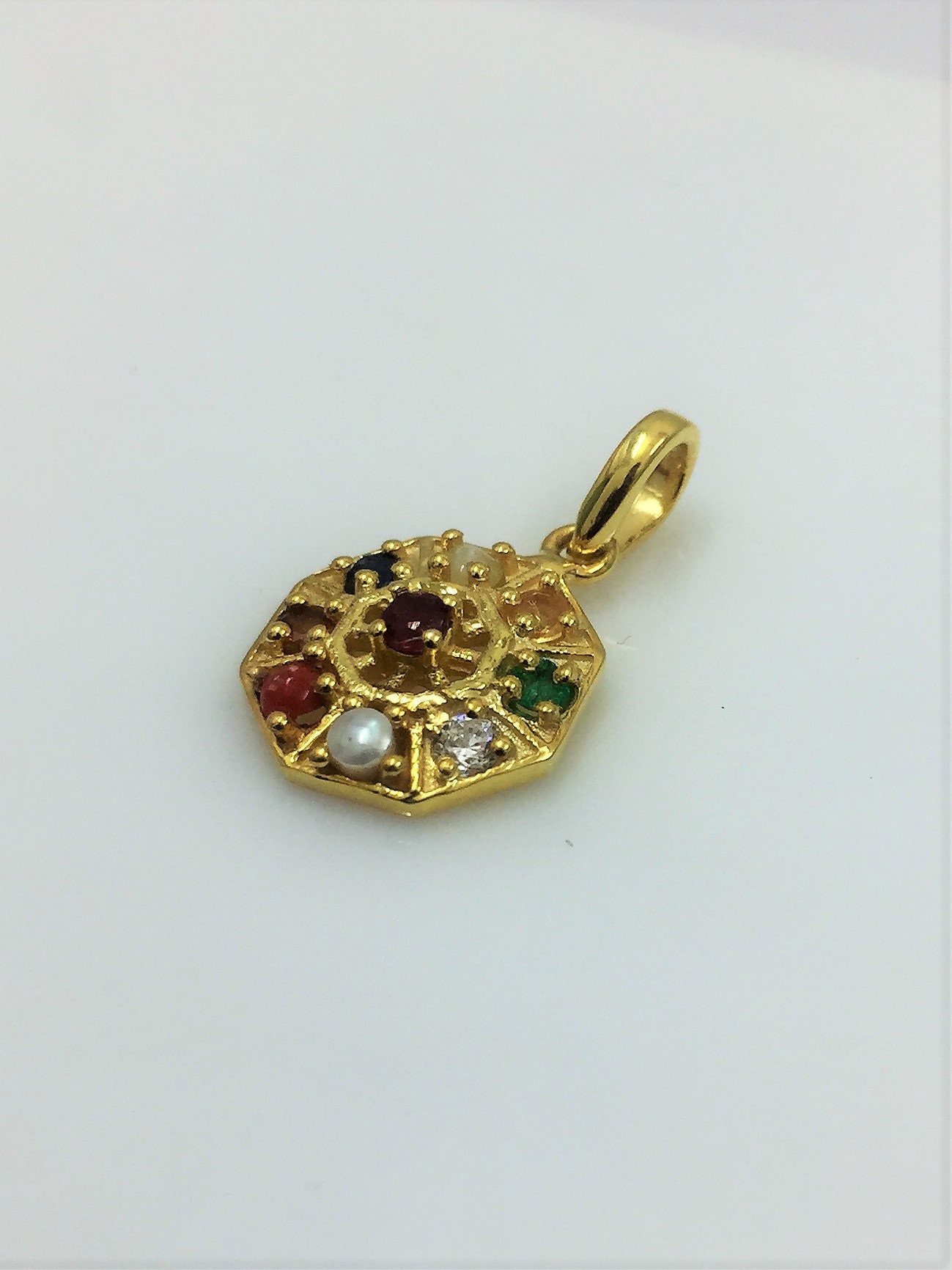 GOLD Gemstone Pendant, Beautiful Gold Pendant Studded With 9 Natural ...