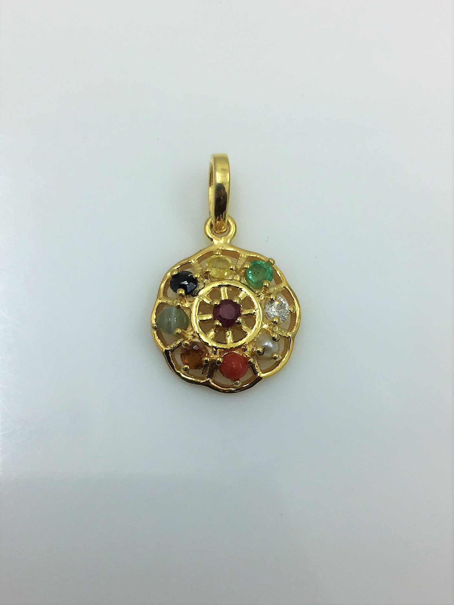GOLD Gemstone Pendant, Beautiful Gold Pendant Studded With 9 Natural ...