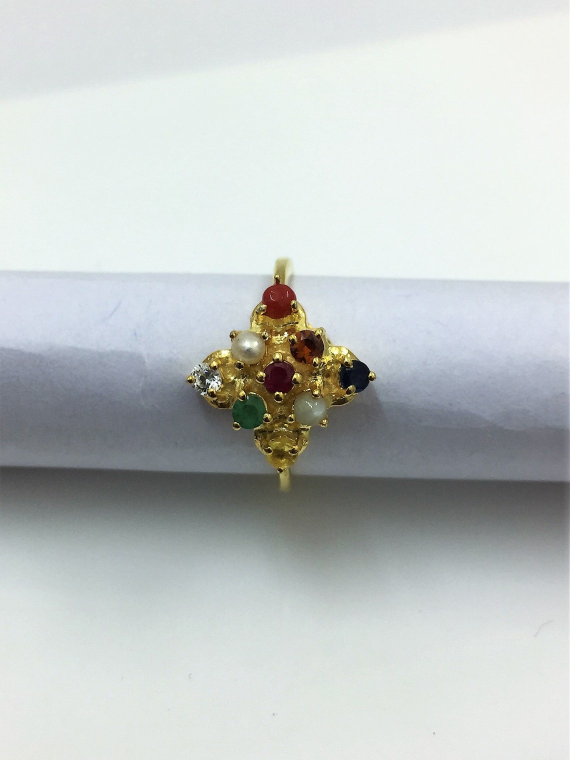GOLD Gemstone Ring, Beautiful Gold Ring Studded With 9 Natural Precious ...